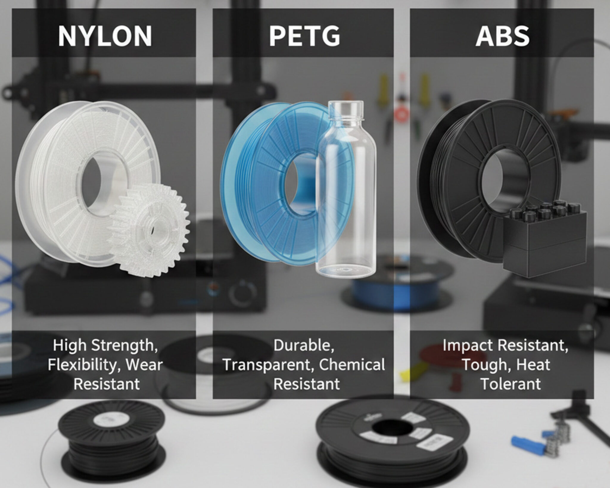 Nylon vs PETG vs ABS: Best Materials for Strong 3D Printing