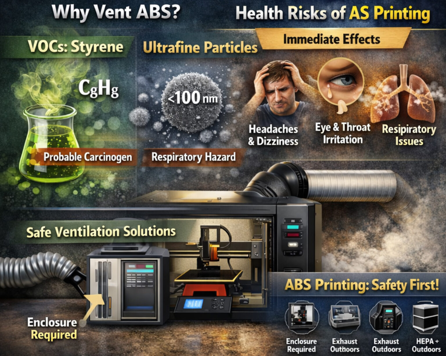 ABS 3D Printing Ventilation: Fumes, Health Risks & Safety Guide